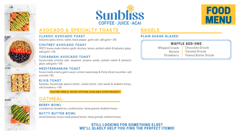 All Menu – Sunbliss Cafe USA
